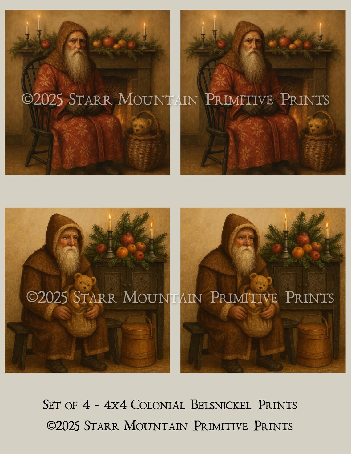Primitive Colonial Folk Art Christmas Belsnickel Santa Claus Fireplace ...