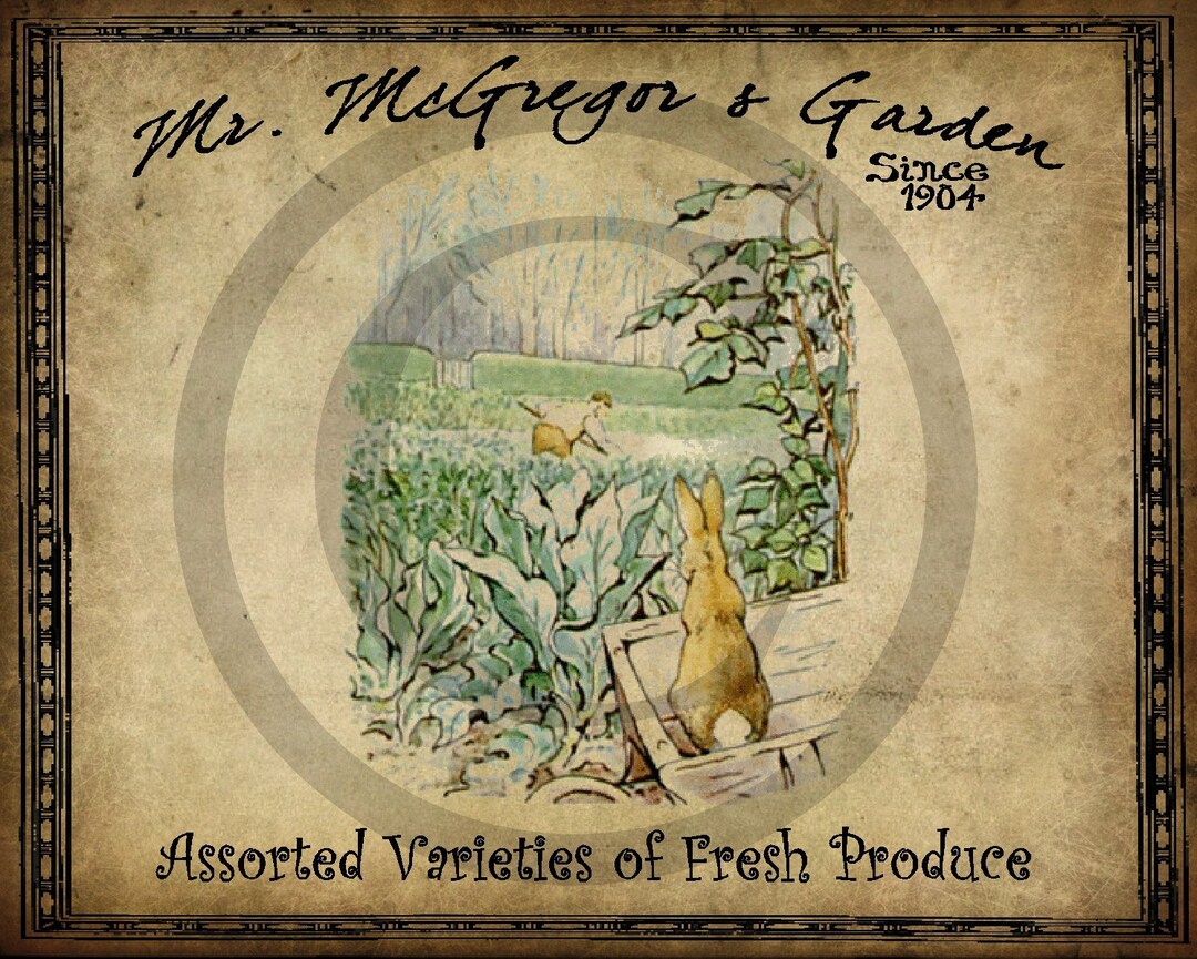 Primitive Vintage Peter Rabbit Mcgregor's Garden Printable Jpeg Digital ...