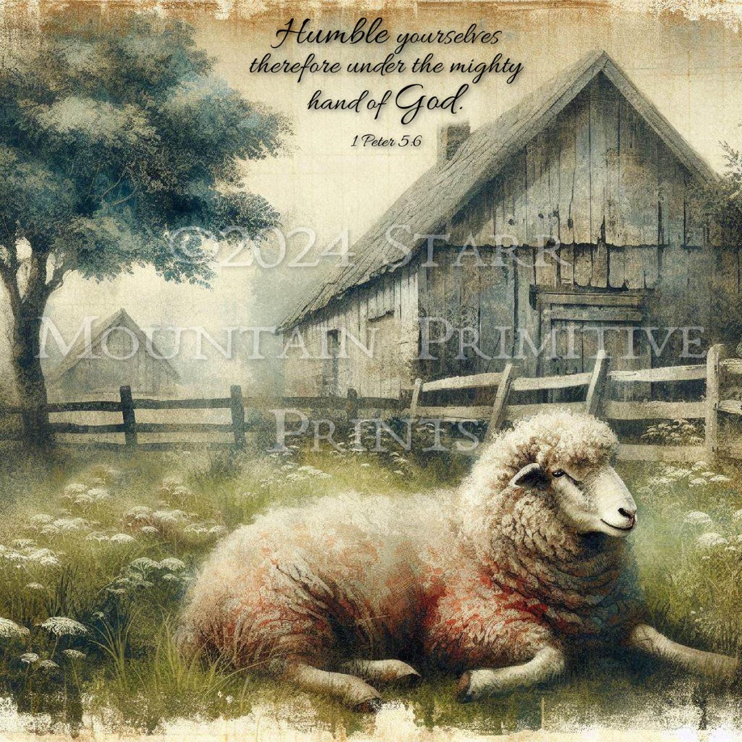 Primitive Farmhouse Inspirational Sheep Meadow Barn Printable Painting ...