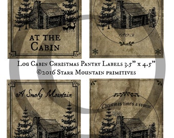 Primitive Early American Jpeg Digital Pantry Labels Log Cabin - Etsy
