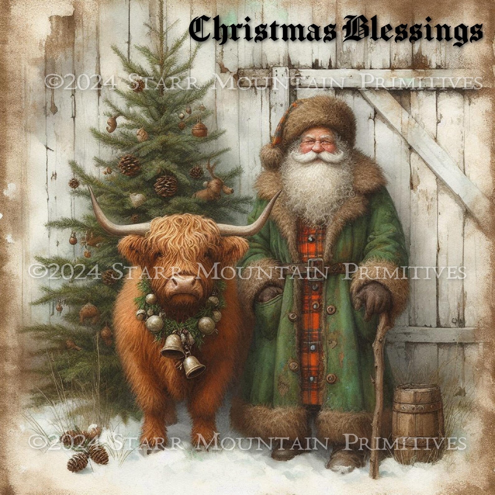 Primitive Farmhouse Christmas Old World Woodland Santa Claus Barn ...