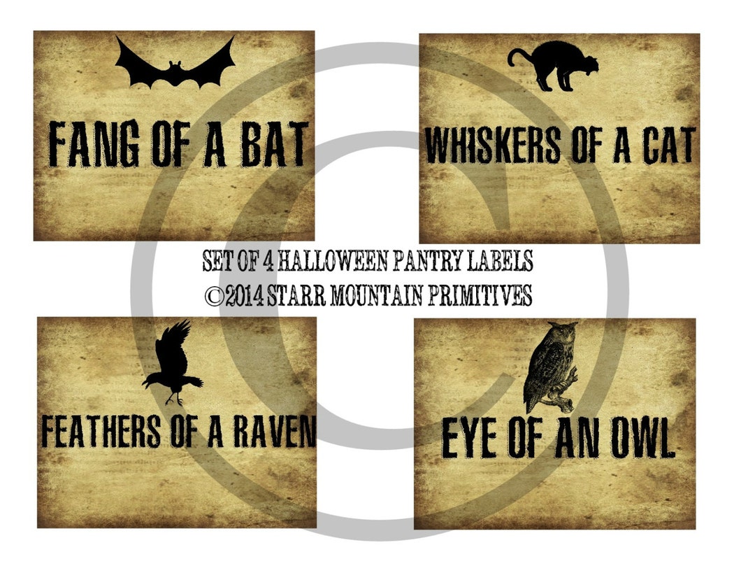 Primitive Vintage Halloween Spooky Pantry Labels Jpeg Digital Crate ...
