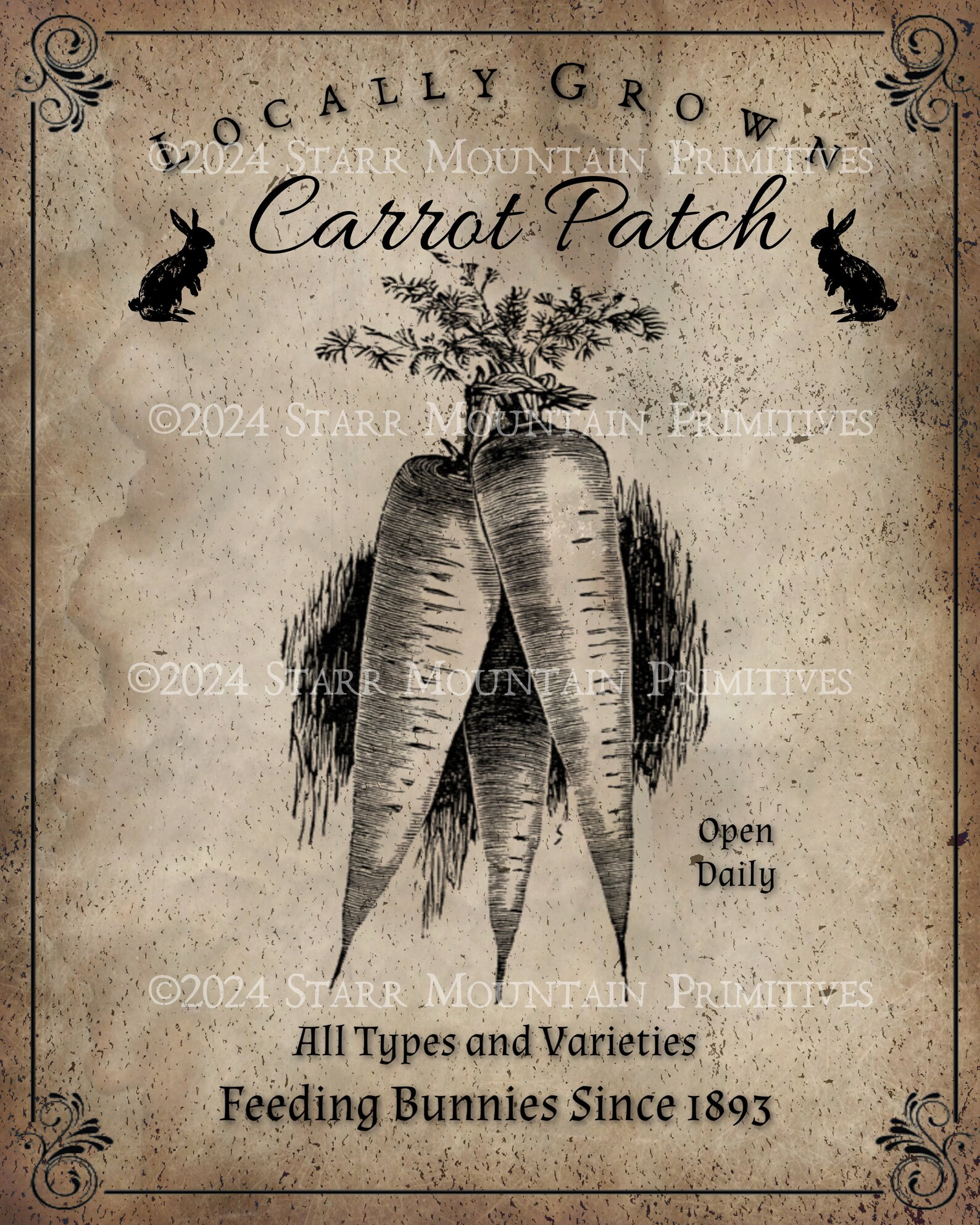 Primitive Carrot Patch Bunny Farm Jpeg Digital File Image Feedsack Logo ...