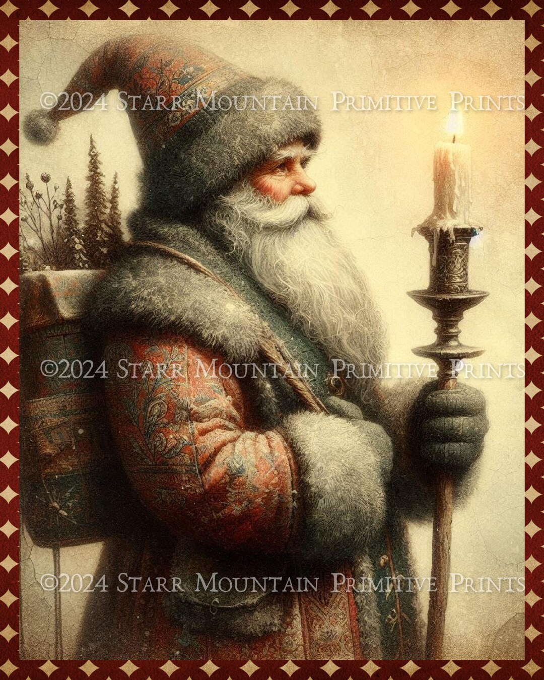 Primitive Farmhouse Old World Santa Claus Christmas Tree Candlestick ...