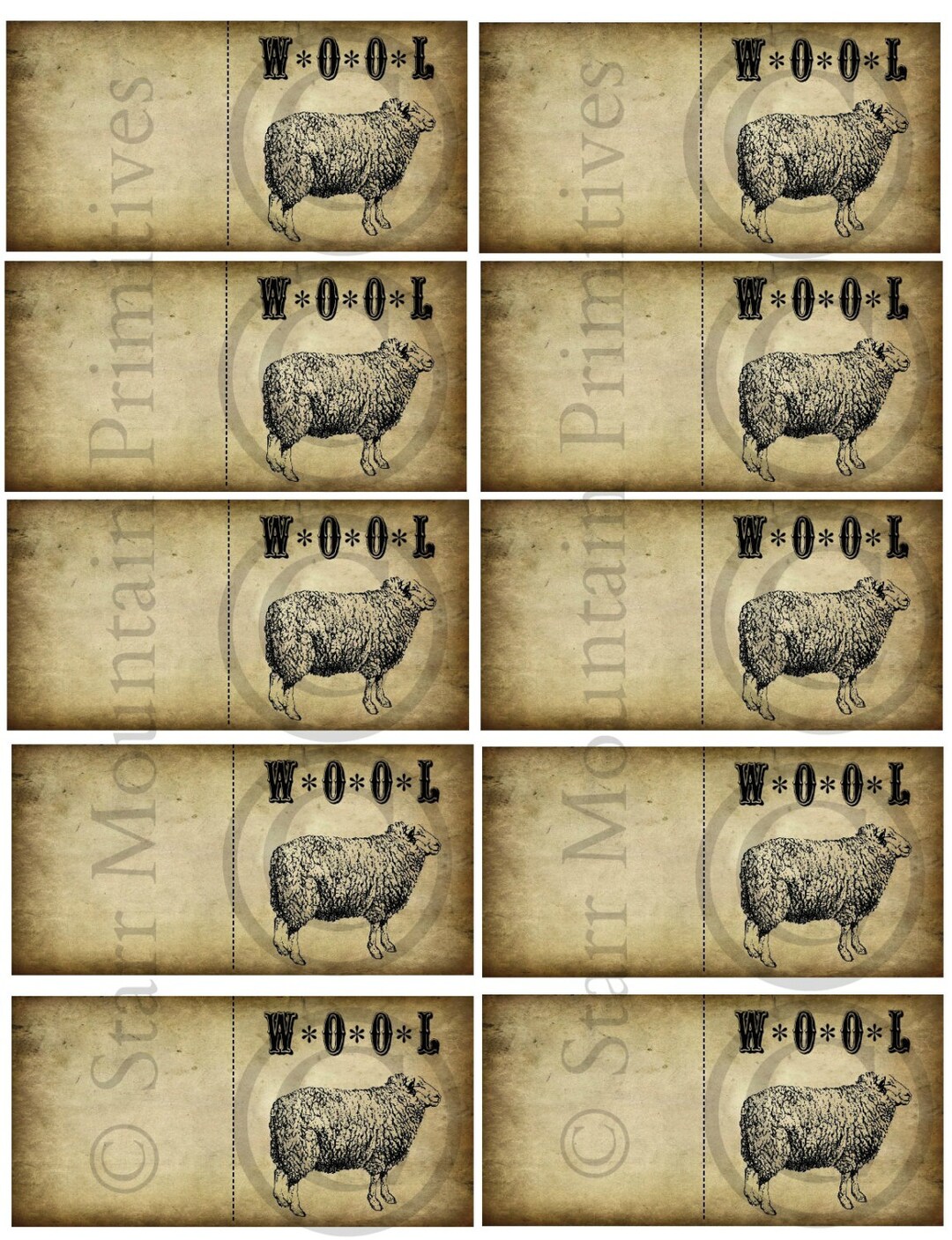 Primitive Sheep Wool Half Fold Foldable Price Gift Tags Scrapbook ...