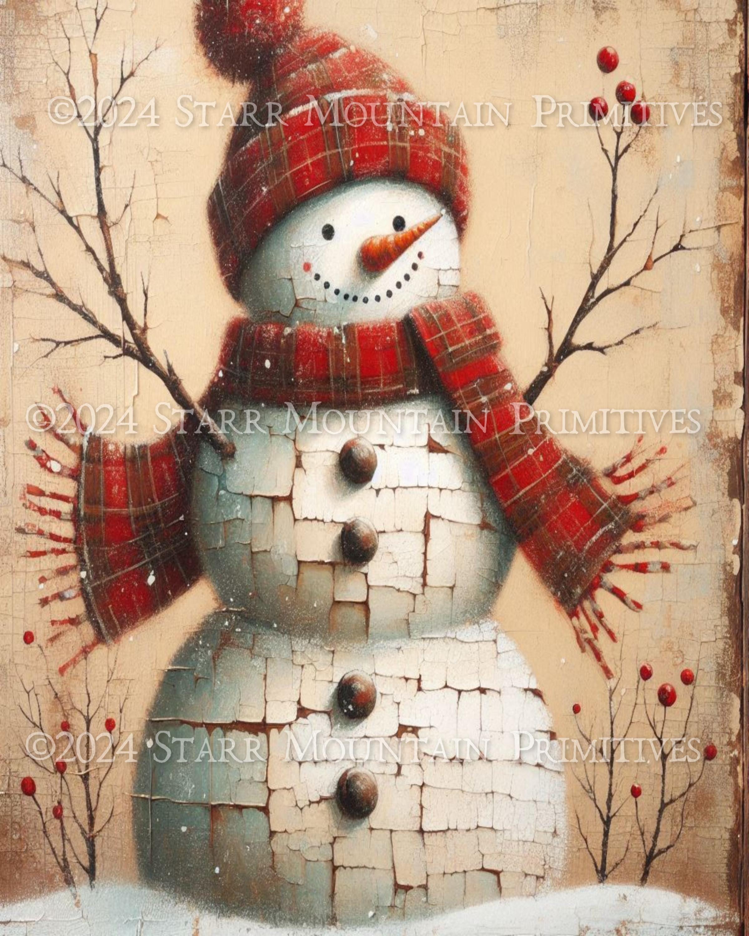 Primitive Chippy Farmhouse Snowman Christmas Folk Art Printable Jpeg ...
