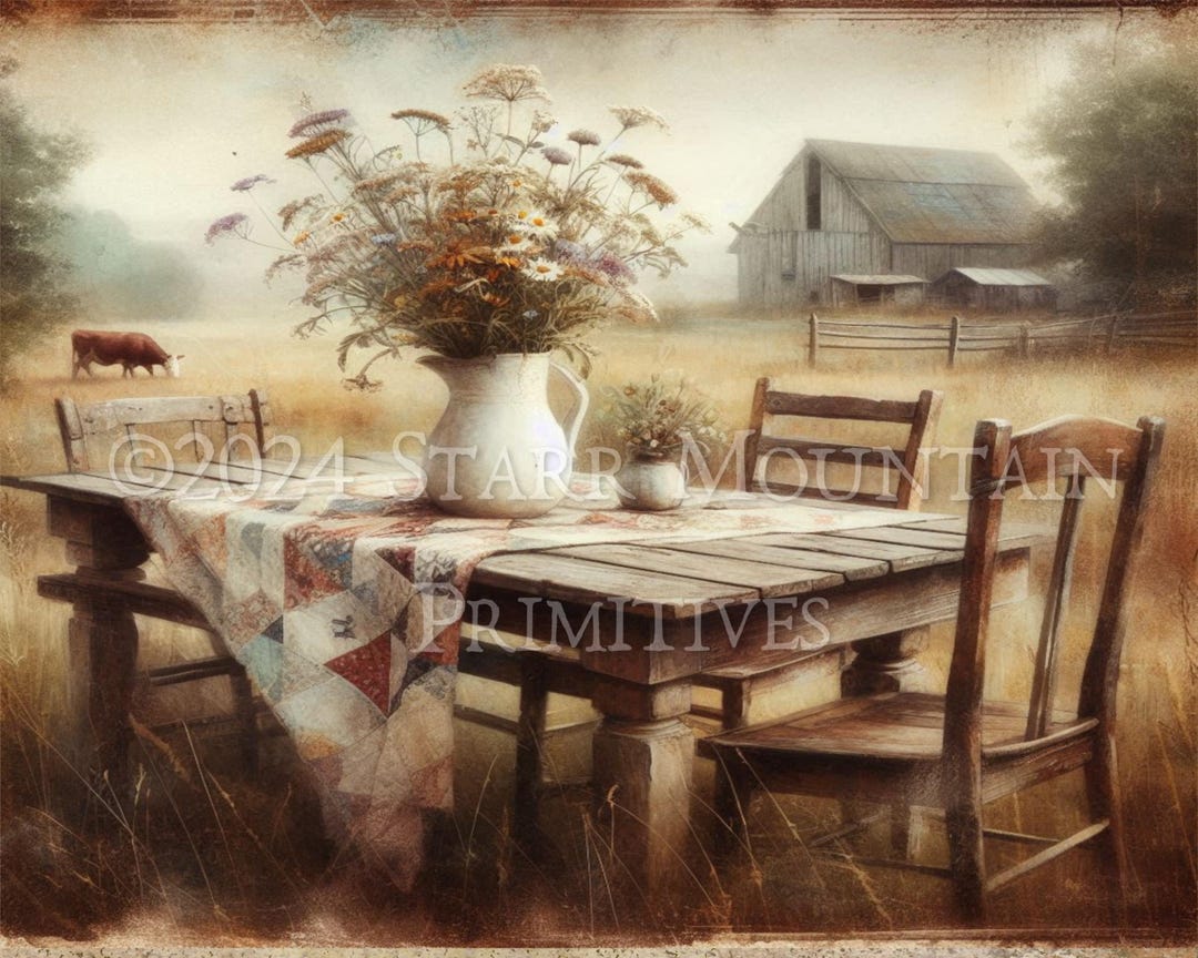 Farmhouse Printable Fall Autumn Rustic Barn Primitive Table Field ...