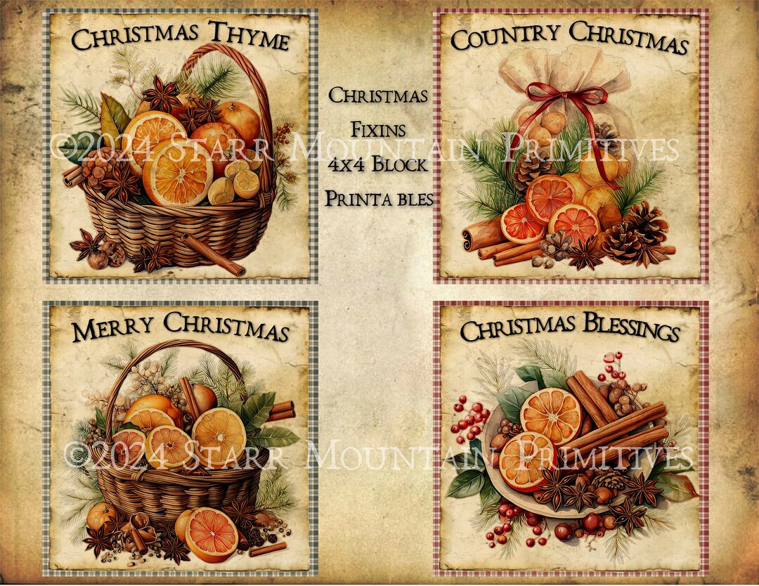 Primitive Rustic Christmas Basket Oranges Potpourri Anise Natural ...