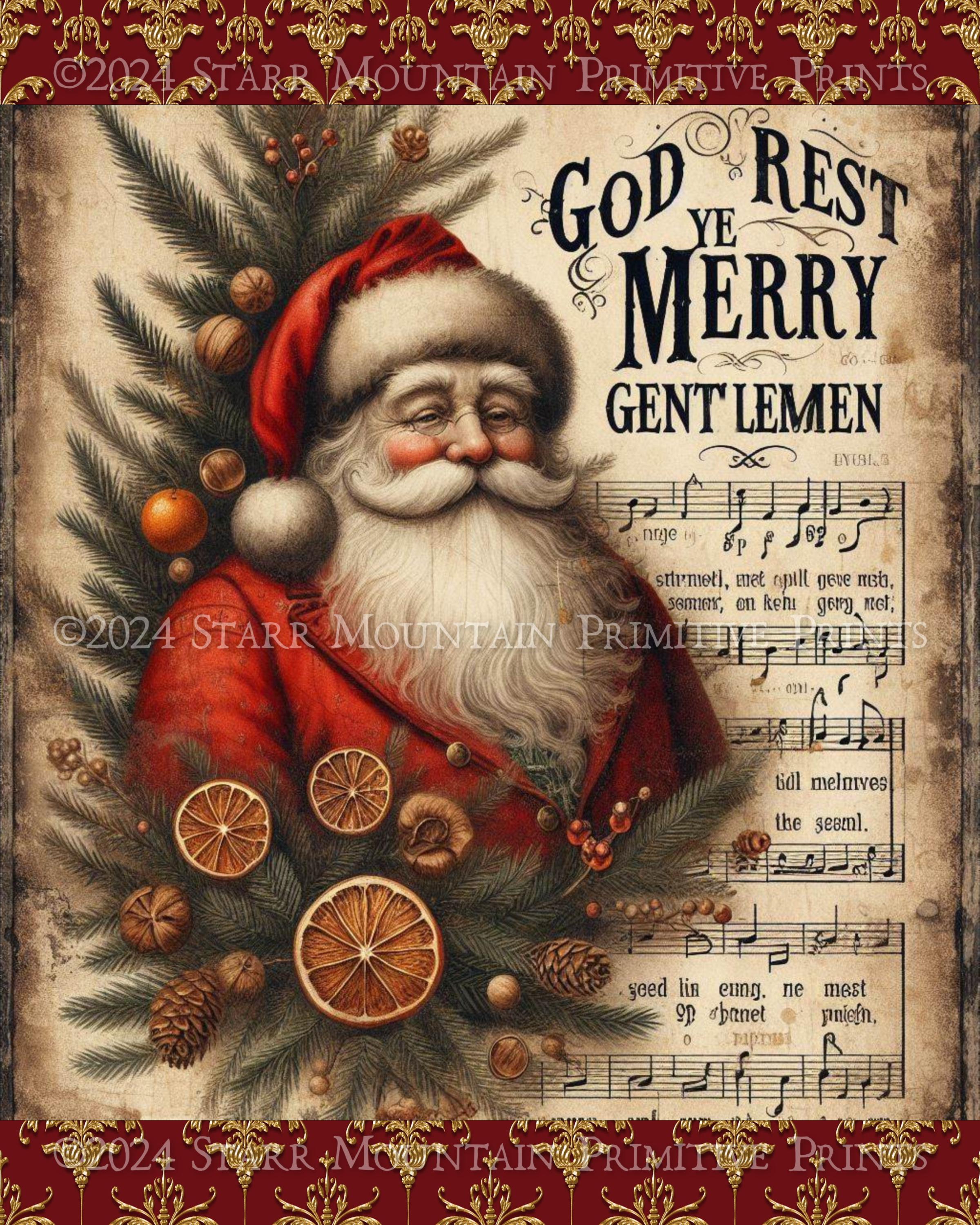 Primitive Vintage Grungy Old World Santa Claus God Rest Ye Merry ...