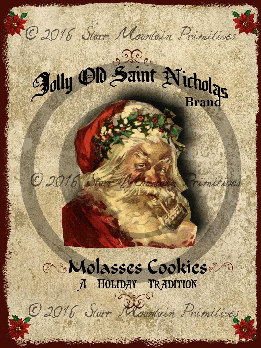 Primitive Old St Nicholas Santa Claus Cookies Christmas Pantry Logo ...