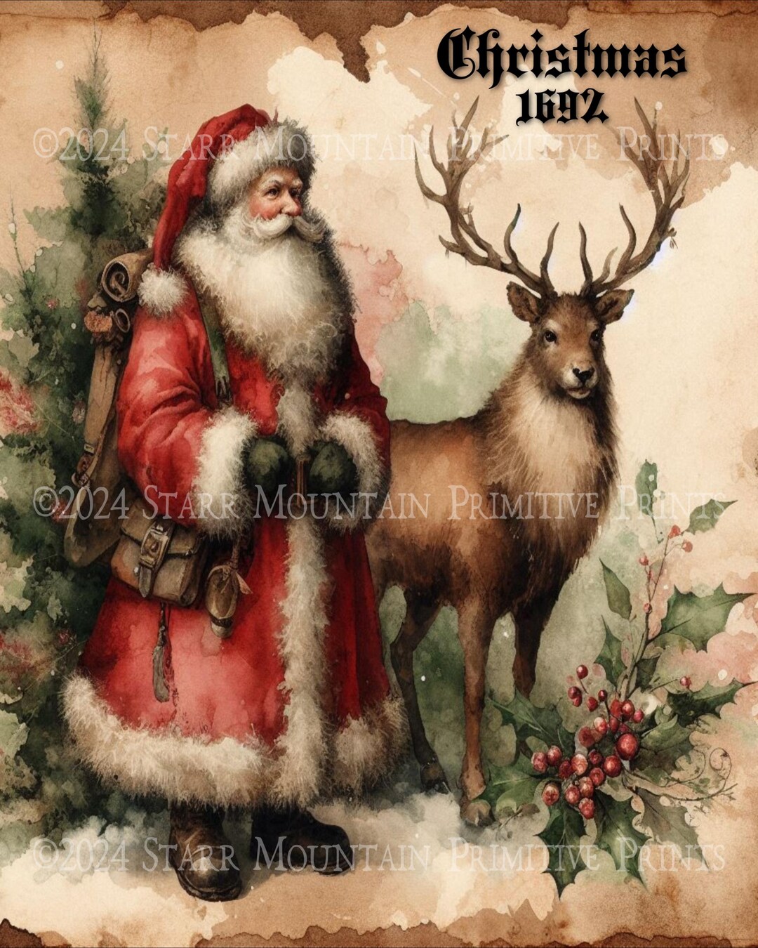 Primitive Farmhouse Grungy Old World Santa Claus Christmas Tree ...