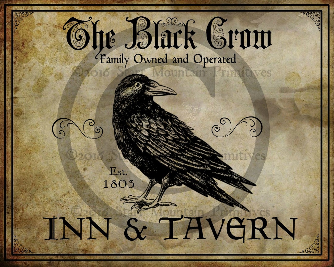 Primitive Colonial Black Crow Tavern Inn Sign Jpeg Digital Image ...