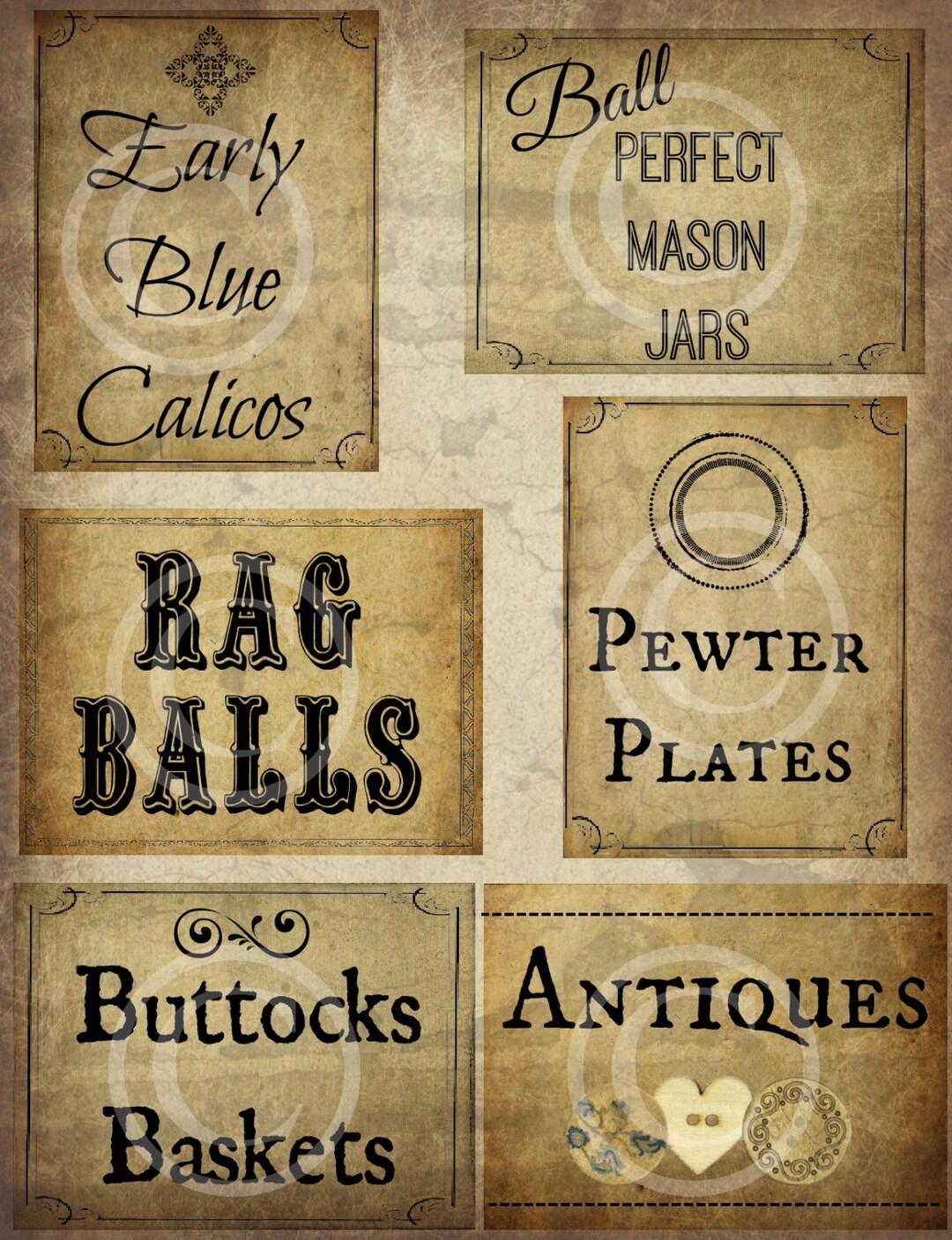 Primitive Rag Balls Pewter Plates Antiques Baskets Calico Pantry Logo ...