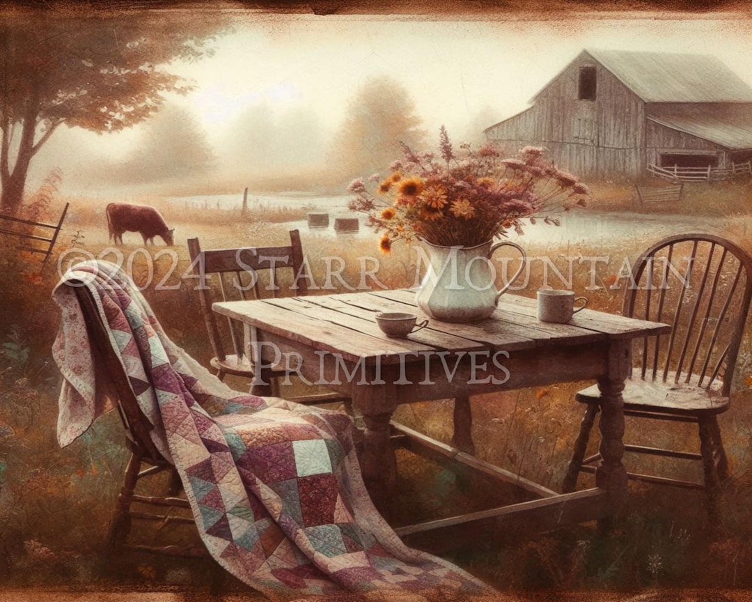 Farmhouse Printable Fall Autumn Rustic Barn Primitive Table Field ...