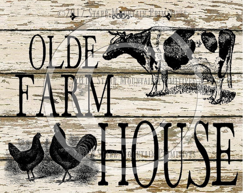 Primitive Cow Chicken Rooster Farmhouse Chic Shabby Label Jpeg Digital ...