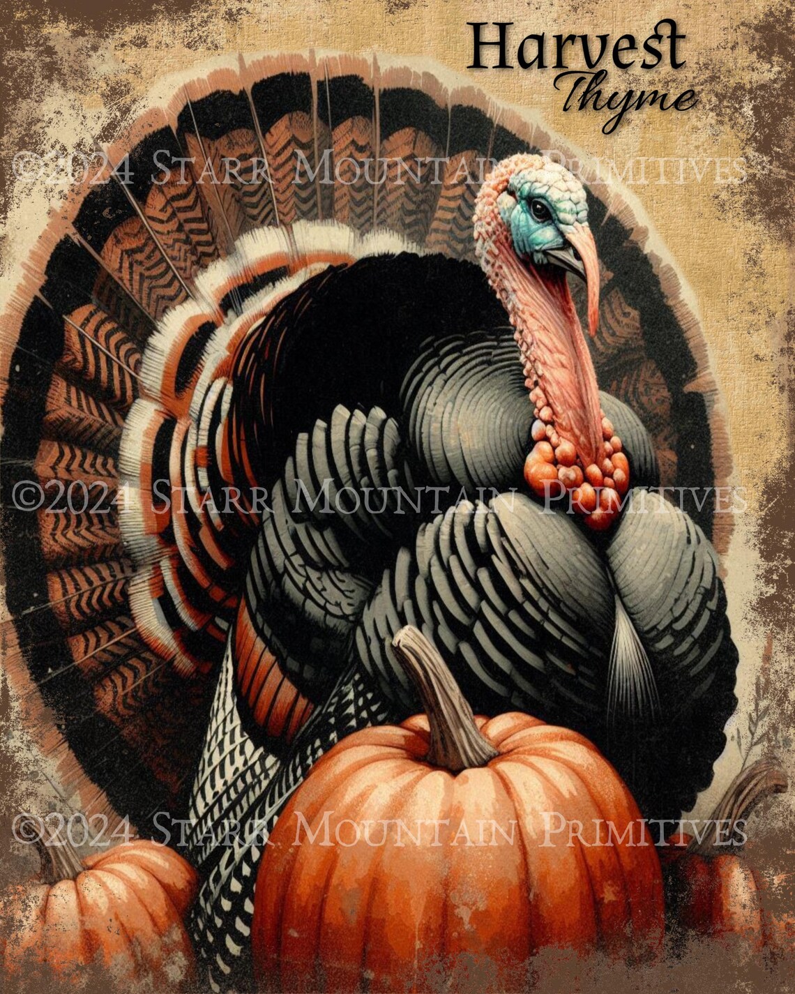 Primitive Fall Thanksgiving Pumpkins Turkey Harvest Thyme Print Label ...