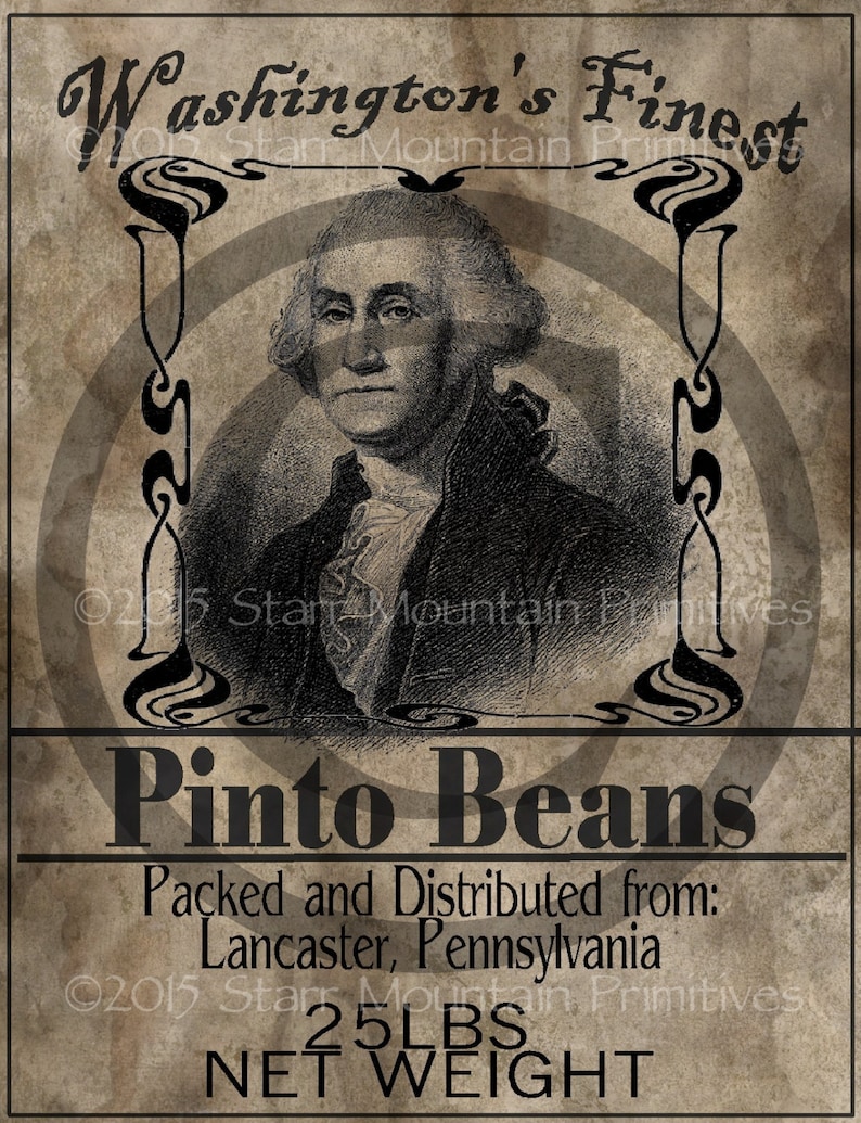 Primitive Colonial George Washington Pinto Beans Jpeg Digital Image ...