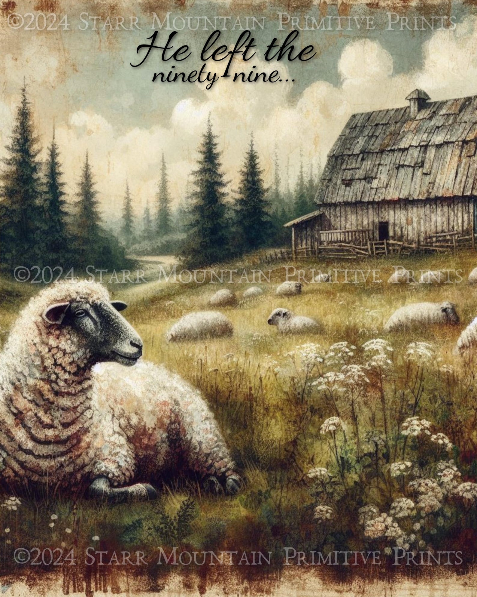 Primitive Inspirational Bible Verse He Left the 99 Sheep Barn Printable ...