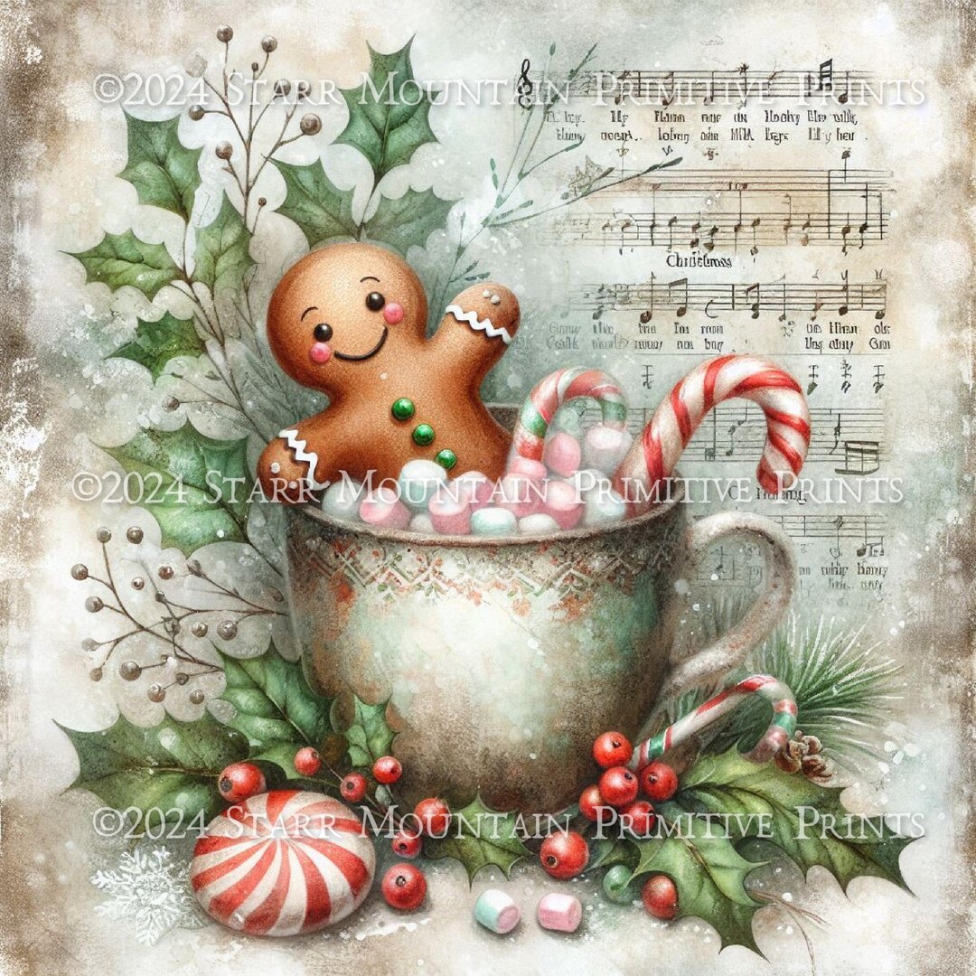 8x8 Whimsical Gingerbread Man Hot Cocoa Bundle 4 Styles Farmhouse JPEG ...
