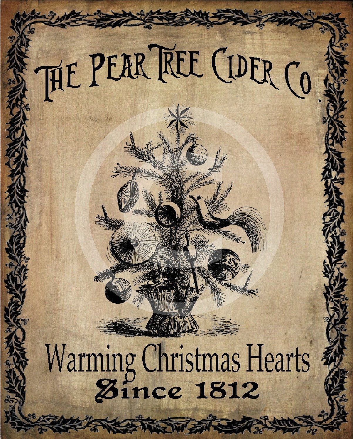 Primitive Pear Tree Cider Co. Christmas Pantry Logo Jpeg Digital File ...