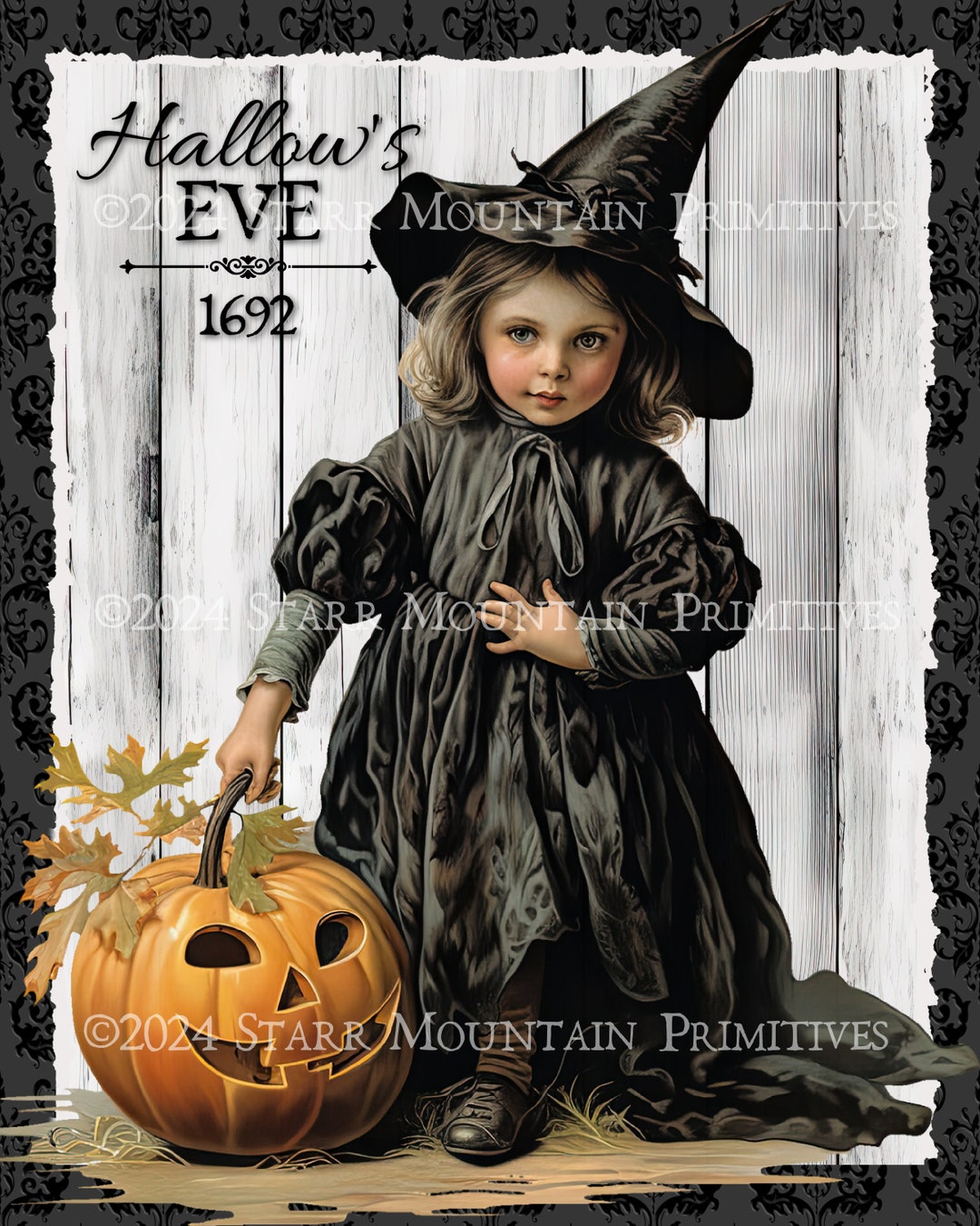 Primitive Vintage Halloween Hallow's Eve Witch Jack O Lantern Printable ...