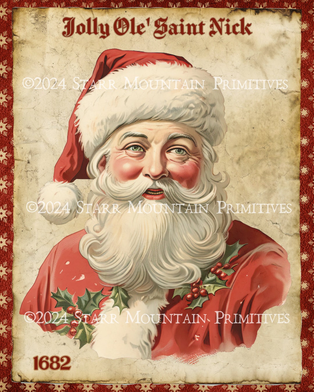 Primitive Vintage Postcard Style Christmas Jolly Ole Saint Nick ...