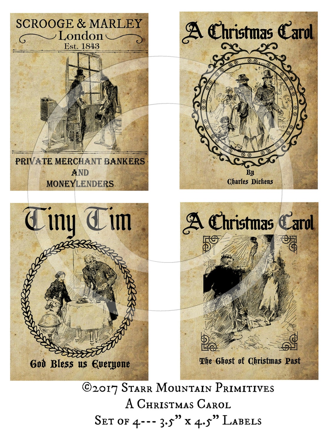 Primitive Vintage A Christmas Carol Scrooge Tiny Tim Set of 4 - Etsy