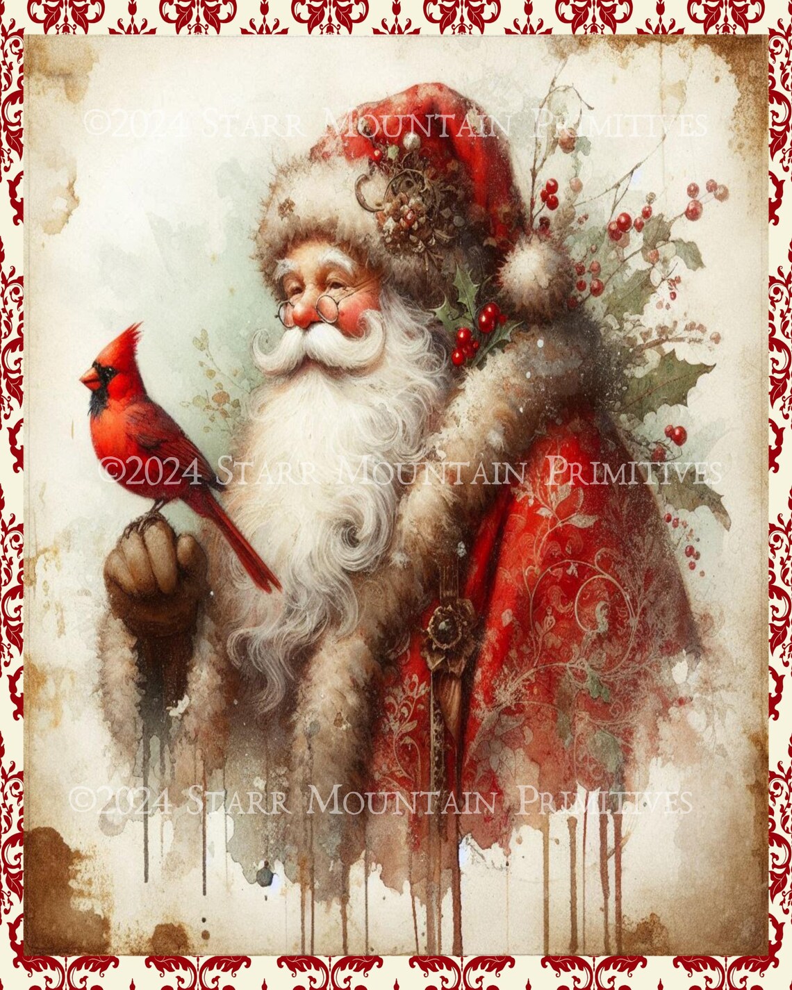 Primitive Farmhouse Grungy Old World Woodland Santa Claus Christmas ...