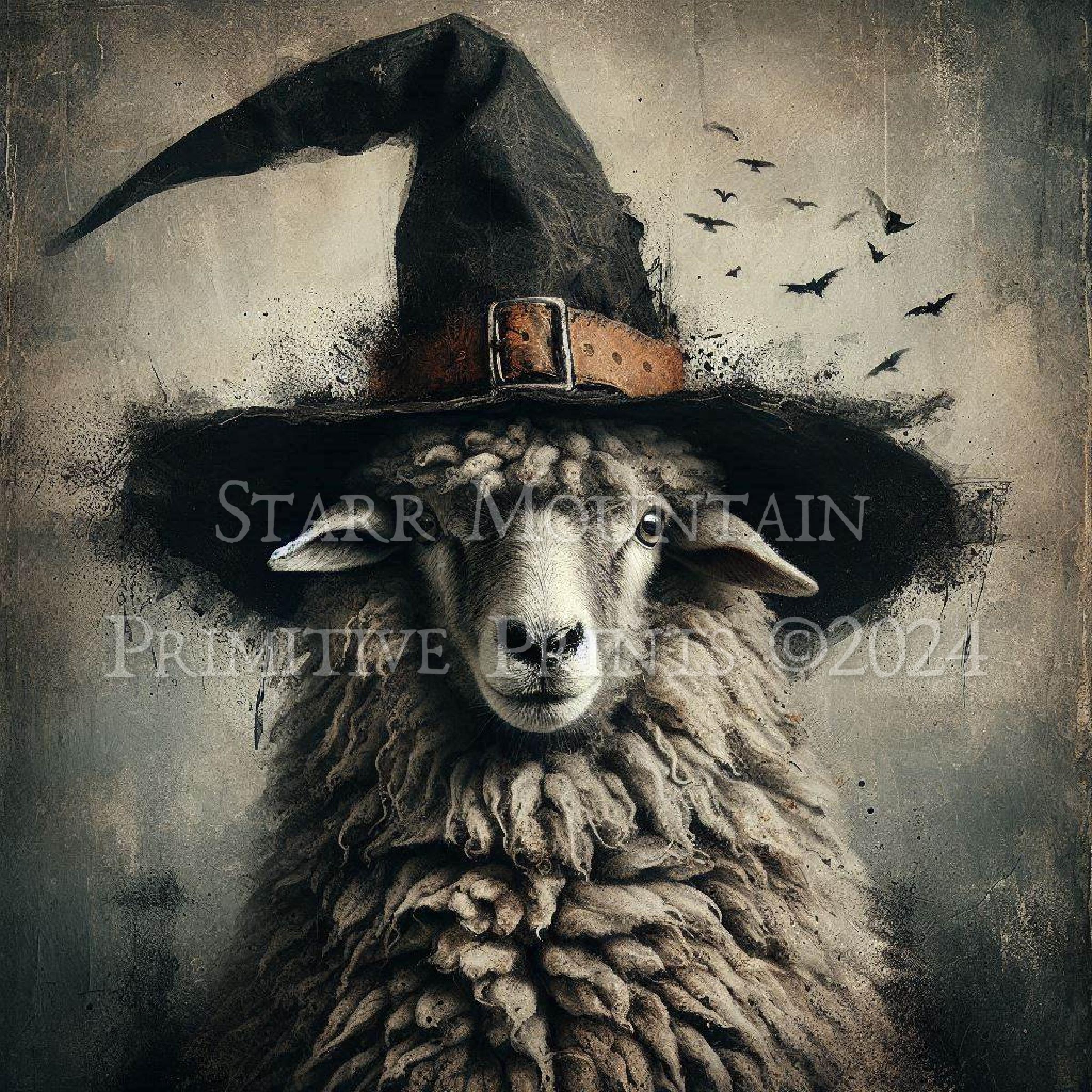Primitive Farmhouse Halloween Sheep in a Witch Hat Printable Oil ...