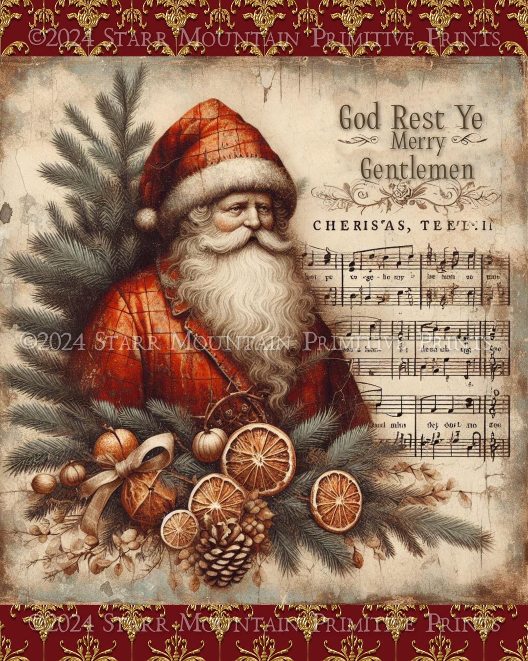 Primitive Vintage Grungy Old World Santa Claus God Rest Ye Merry ...