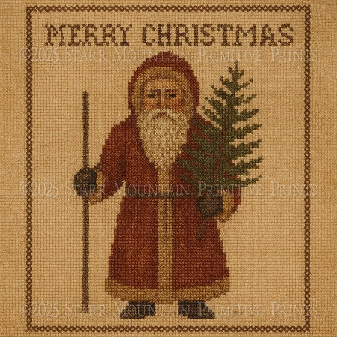 8x8 Primitive Colonial Folk Art Christmas Belsnickel Santa Claus ...