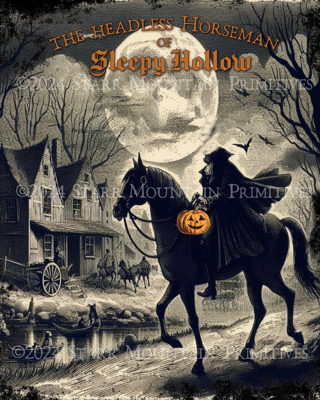 Primitive Colonial Halloween Spooky Sleepy Hollow Headless Horseman JOL ...