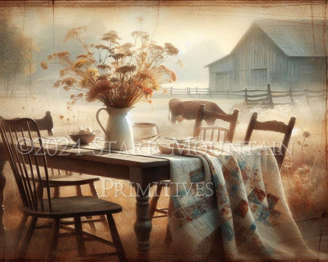 Farmhouse Printable Fall Autumn Rustic Barn Primitive Table Field ...