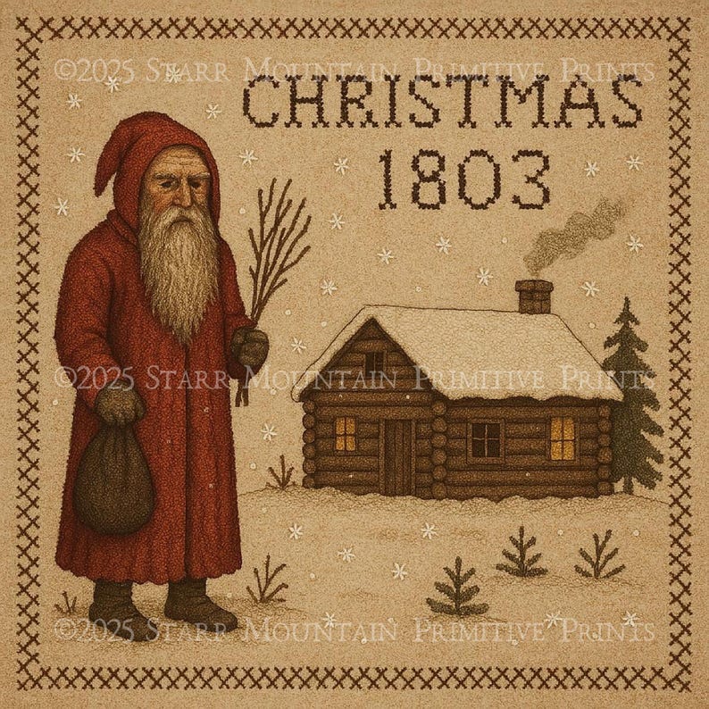8x8 Primitive Colonial Folk Art Christmas Belsnickel Santa Claus ...
