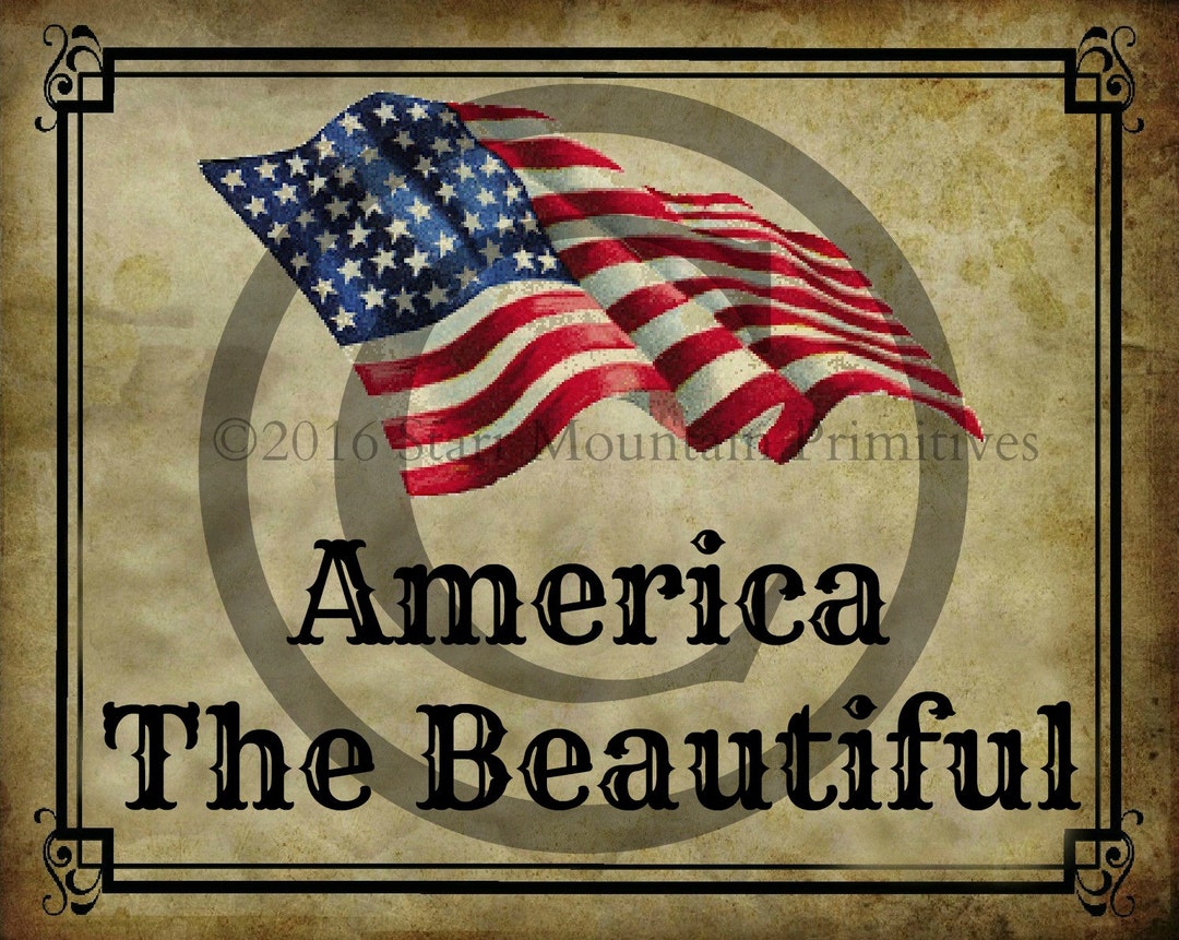 Primitive Patriotic American Flag America the Beautiful Jpeg Digital ...