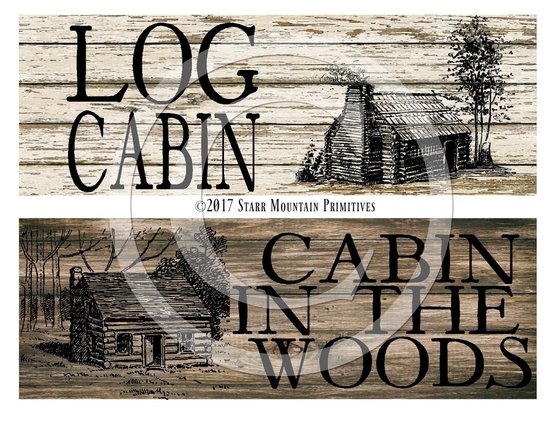 Primitive Weathered Wood Log Cabin in the Woods Digital Sign, Block ...