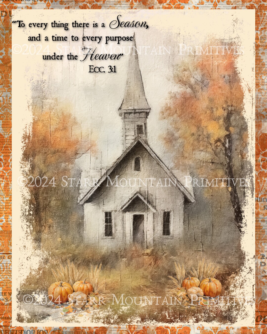 Primitive Farmhouse Inspirational Printable Fall Autumn Church Chapel ...