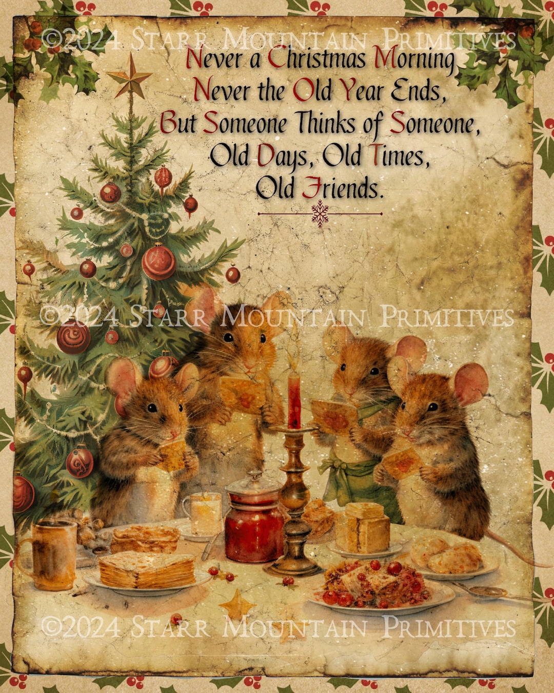 Primitive Vintage Mouse Christmas Morning Poem Tree Mice Printable Jpeg ...