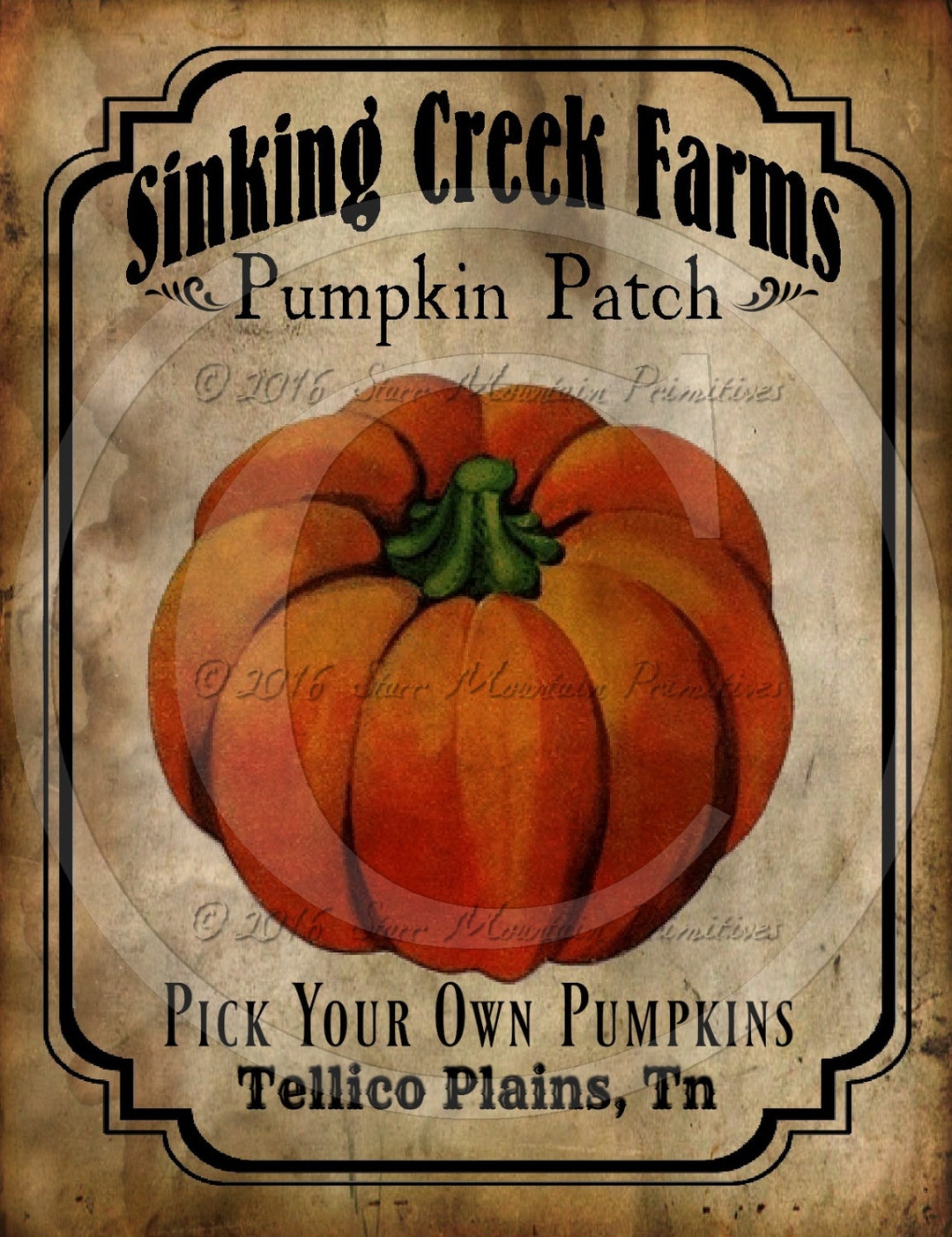 Primitive Vintage Pumpkin Patch Farm Jpeg Digital Image Feedsack Logo ...