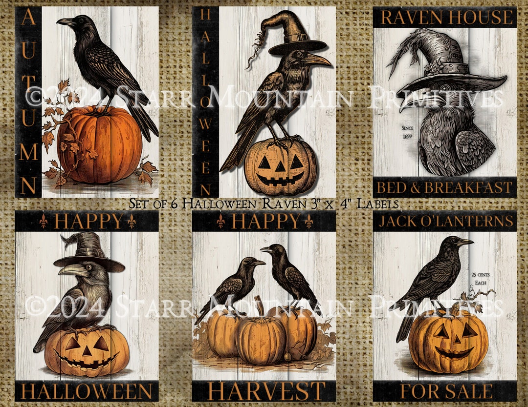 Primitive Farmhouse Vintage Shiplap Halloween Autumn Raven Crow Pumpkin ...