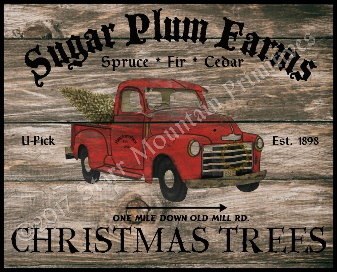 Primitive Christmas Red Truck Tree Farm Label Jpeg Digital Image ...