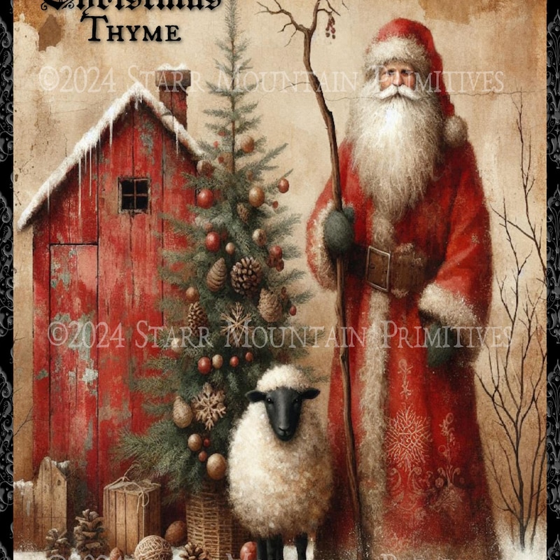 Santa Sheep and Barn Print - Etsy