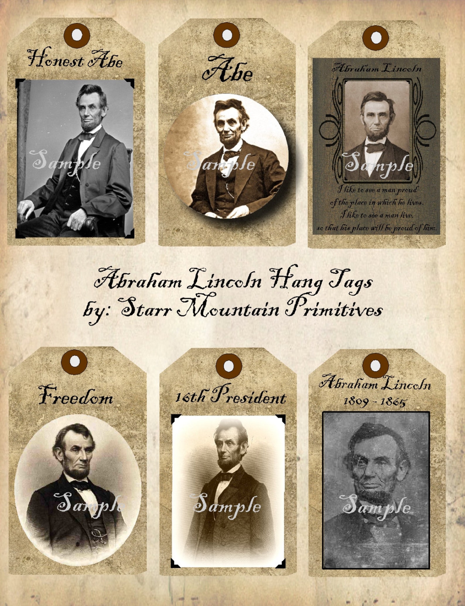 Primitive Americana Abraham Lincoln Abe Jpeg Digital Hang Tags - Etsy