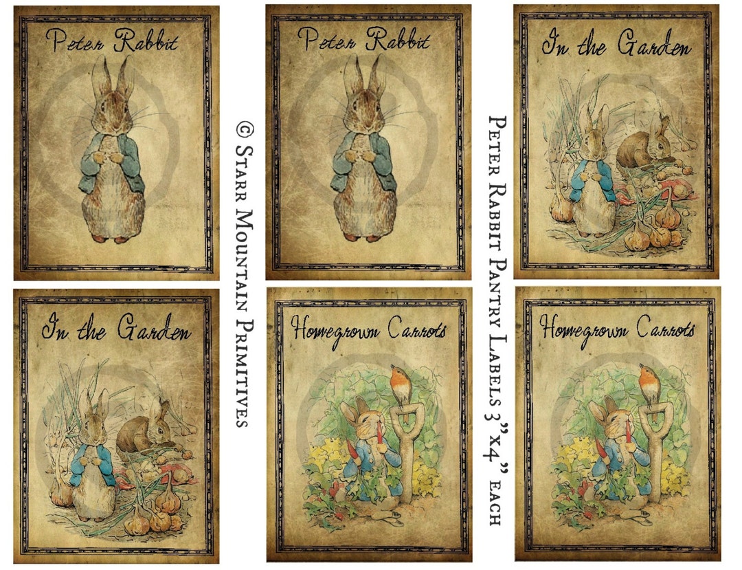 Primitive Set of 6 Vintage Peter Rabbit 3x4 Inches Each Jpeg Digital ...