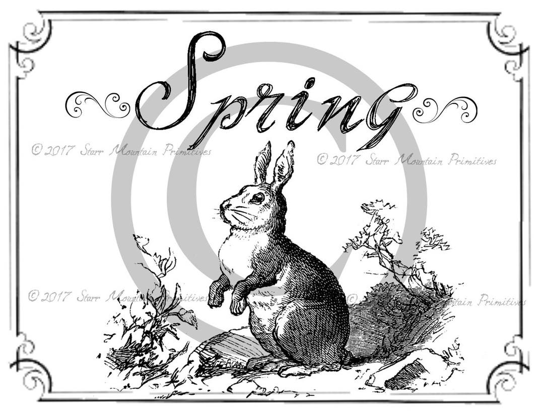 Primitive Shabby Spring Bunny Rabbit Digital Image Print Feedsack Logo ...