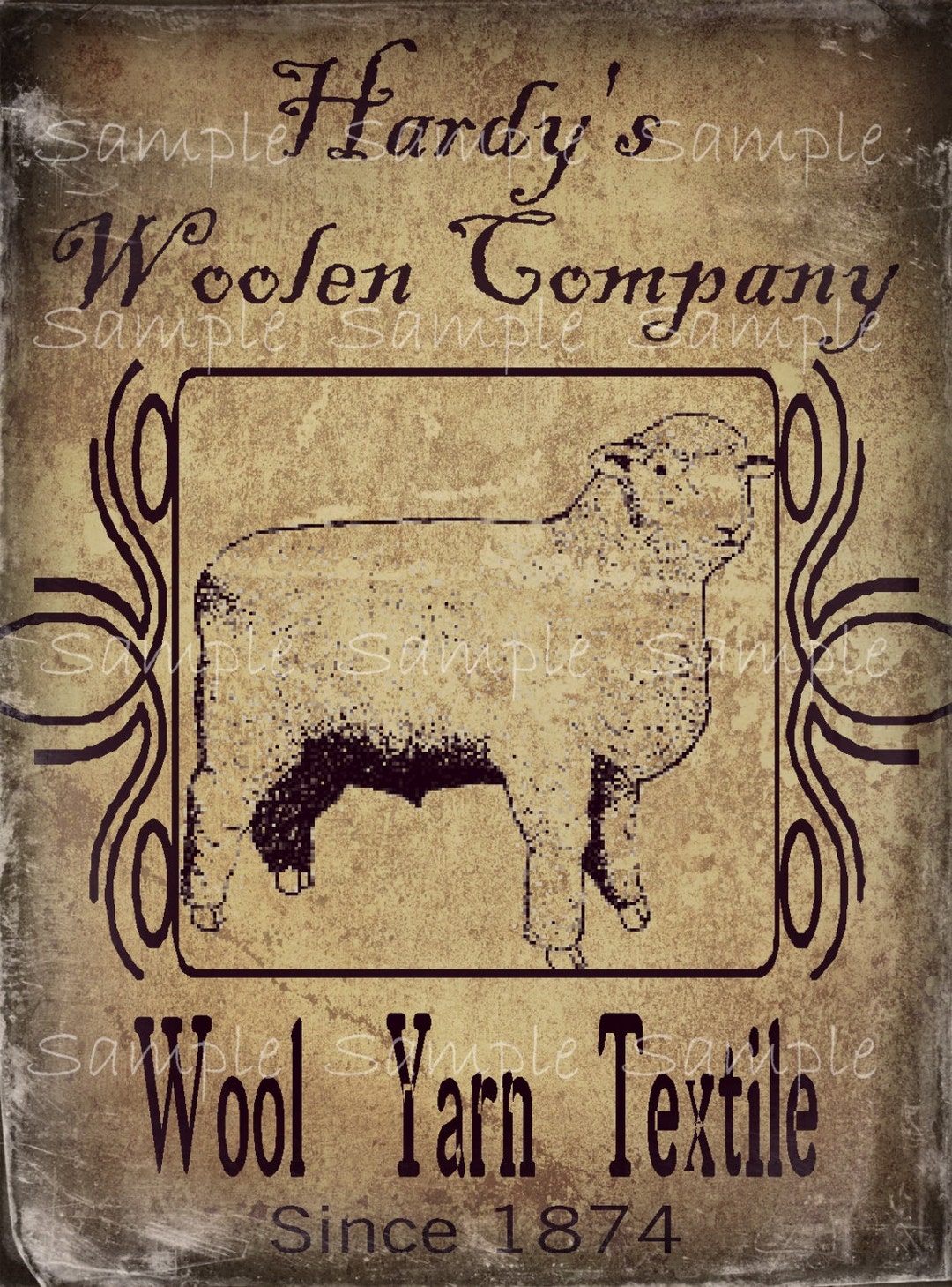 Primitive Sheep Wool Jpeg Digital Image Feedsack Logo for Pillows Pantry Labels Hang Tags ...