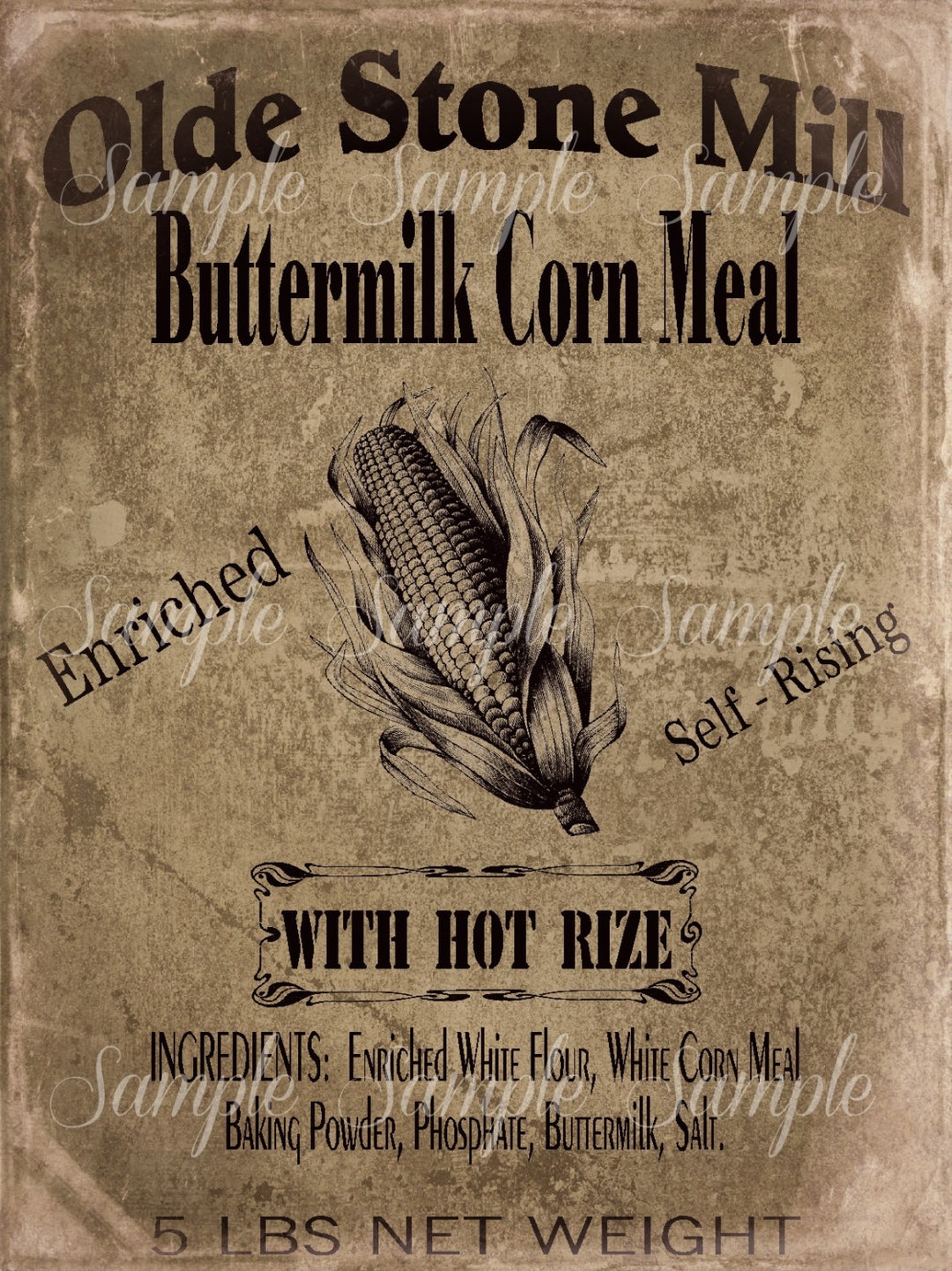 Primitive Corn Meal Feedsack Logo Pantry Jar Crock Crate Book Label ...