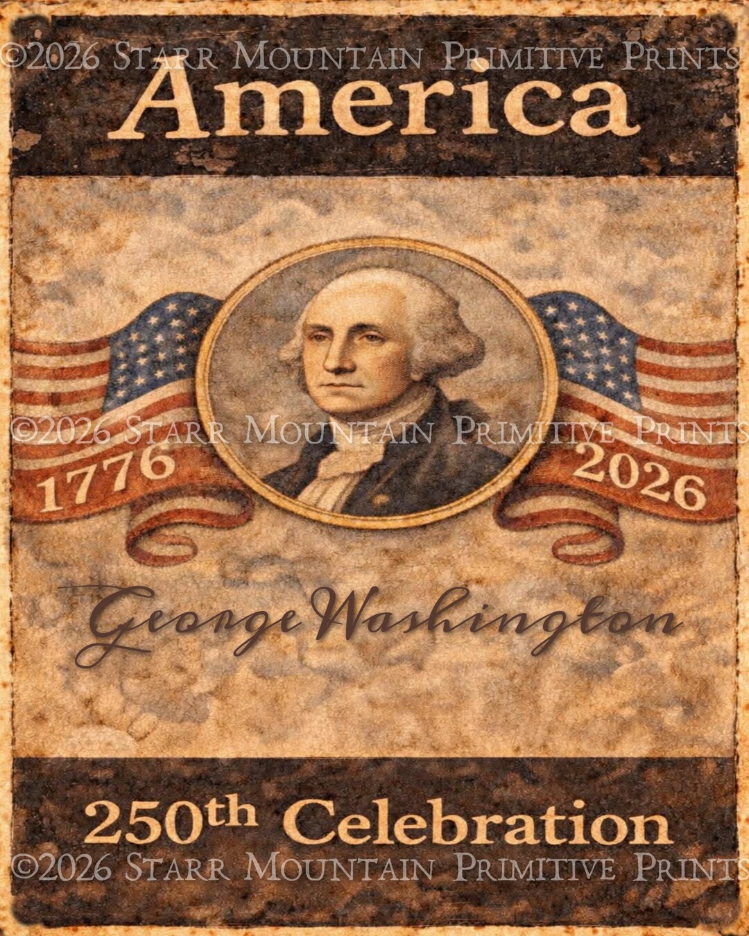 Primitive Patriotic Colonial George Washington Flag America's 250th ...