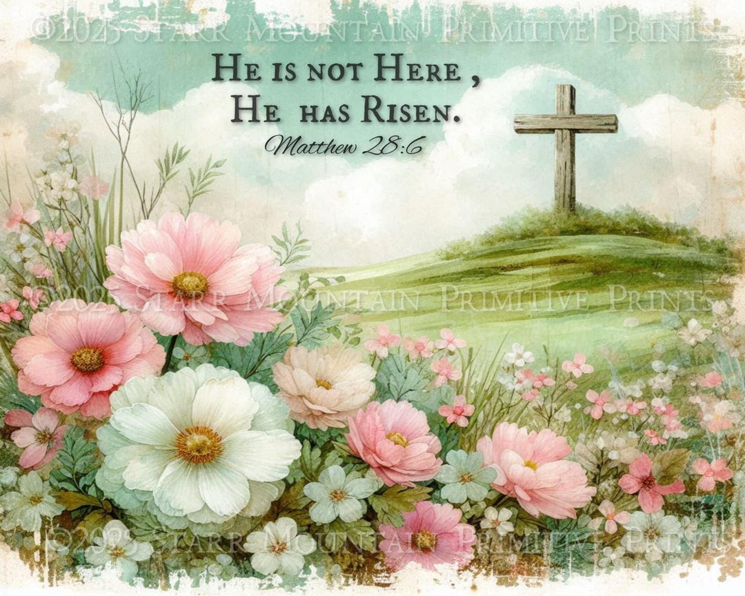 Inspirational Spring Easter Cross Hillside Matthew 28:6 He Has Risen ...