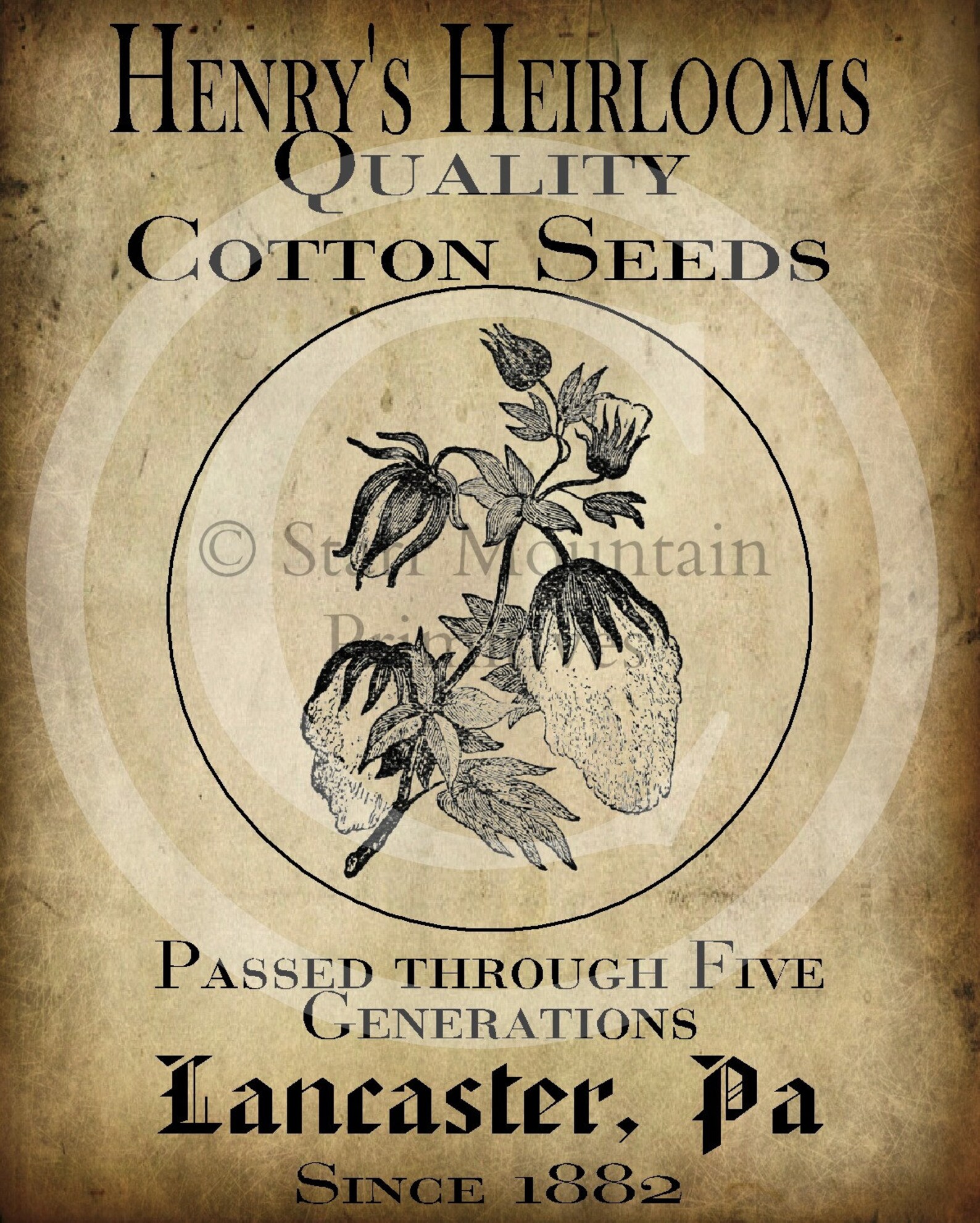 Primitive Heirloom Cotton Seed Packet Print Sign Jpeg Digital Image ...